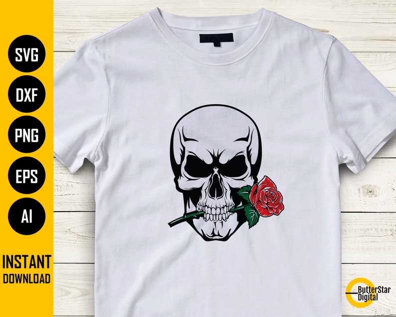 Skull Rose SVG Skeleton Biting Rose SVG Gothic Decal - Etsy