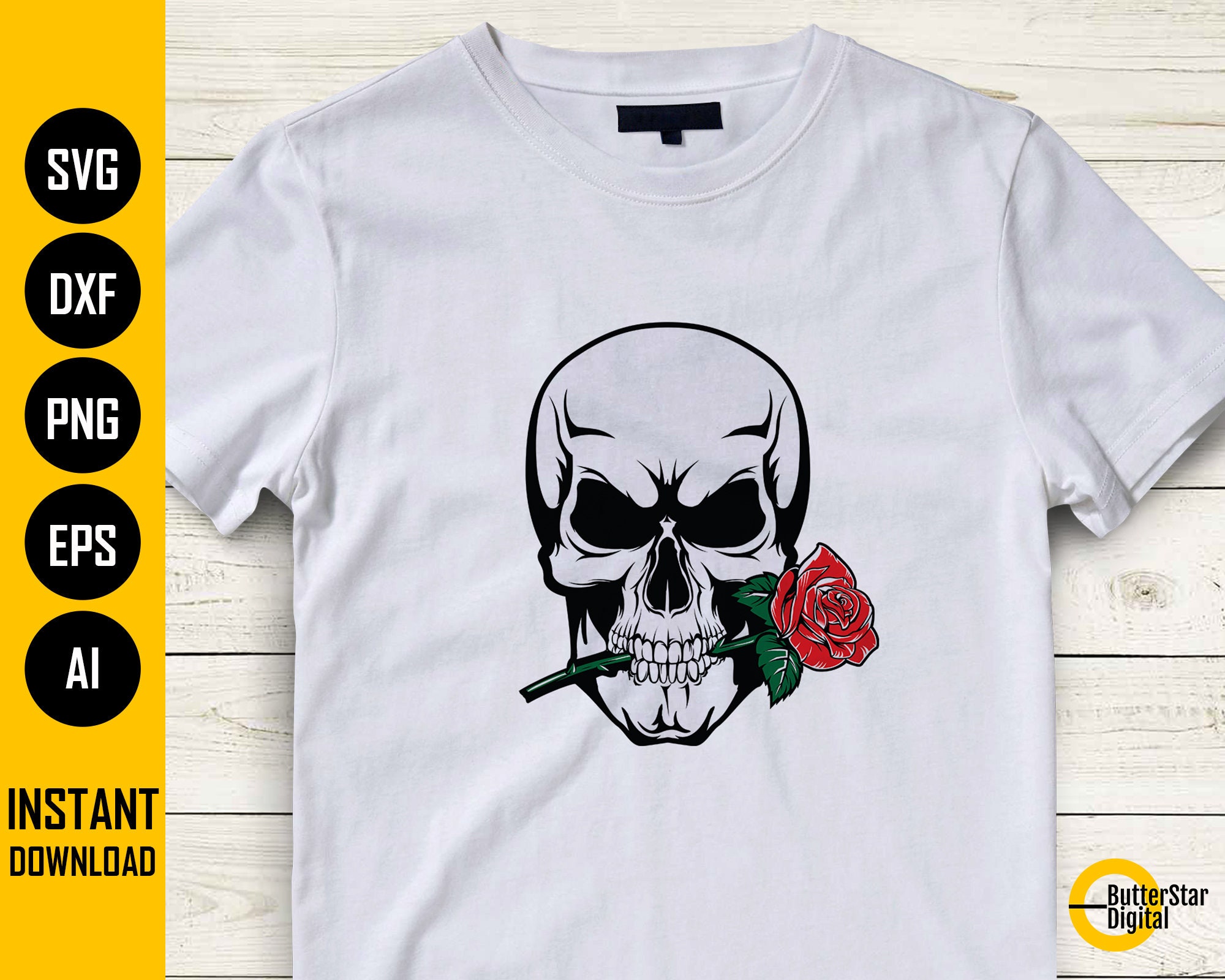 Skull Rose SVG | Skeleton Biting Rose SVG | Gothic Decal T-shirt ...