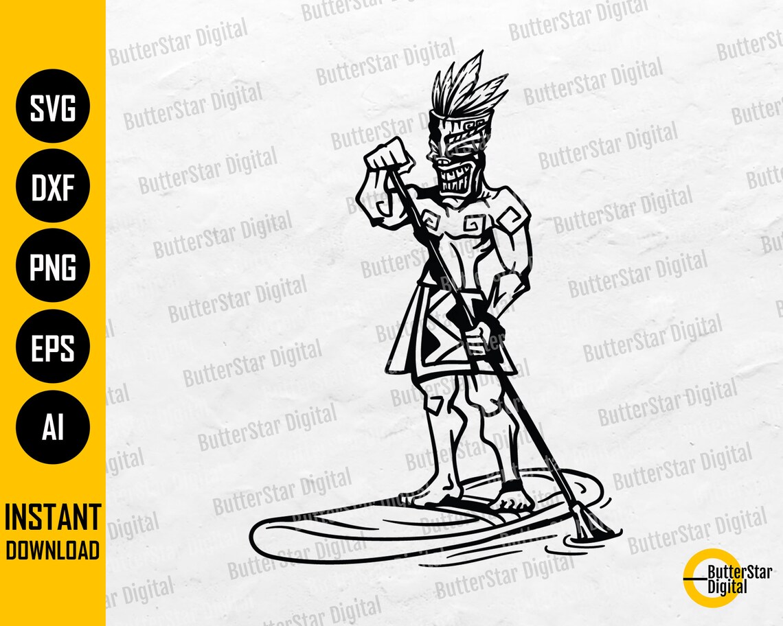 Tiki Man Paddleboarding SVG | Beach SVG | Sea SVG | Ocean Svg | Cricut ...