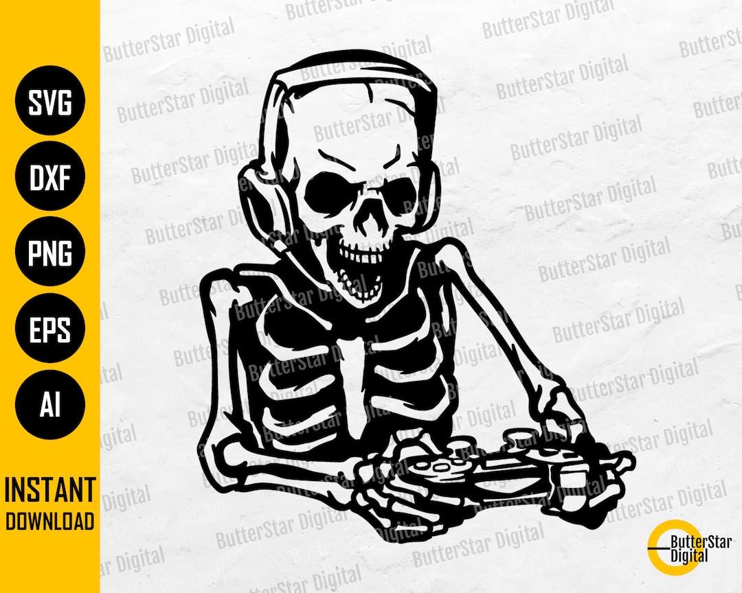 Skeleton Video Game Player SVG | Awesome Funny Gamer T-shirt Decals ...