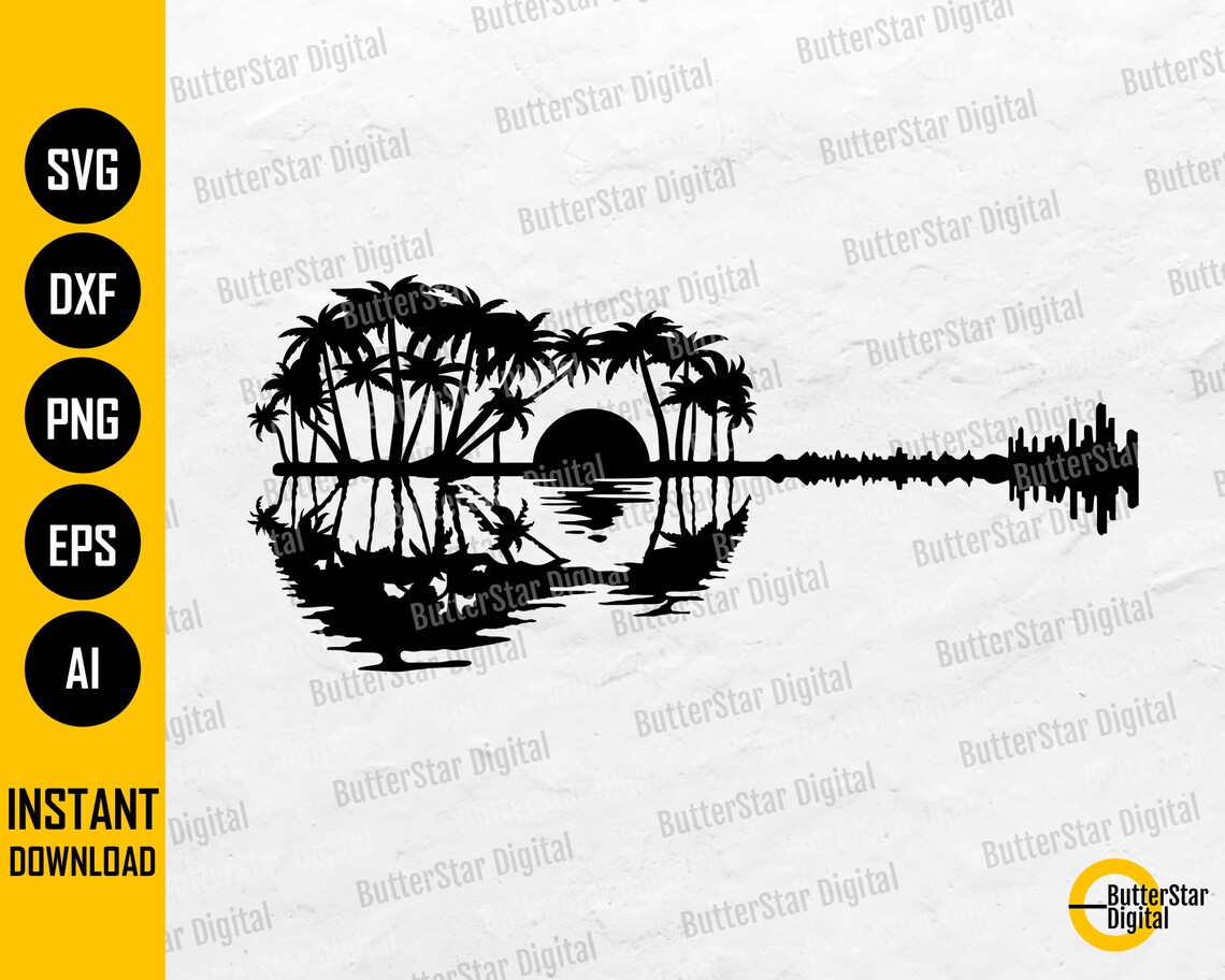 Guitar Palm Trees SVG Tropical Sticker T-shirt Decals CNC - Etsy