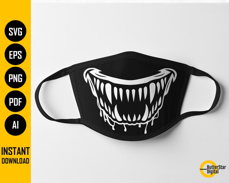Monster Teeth Face Mask SVG Scary Sharp Fangs Facemask - Etsy