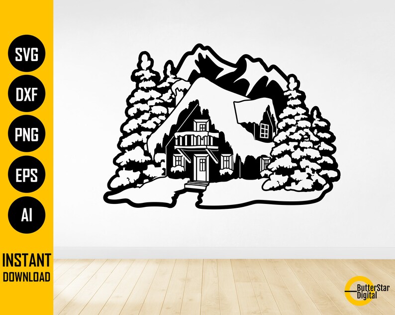 Winter Cabin SVG | Mountains SVG | Vacation House SVG | Christmas ...