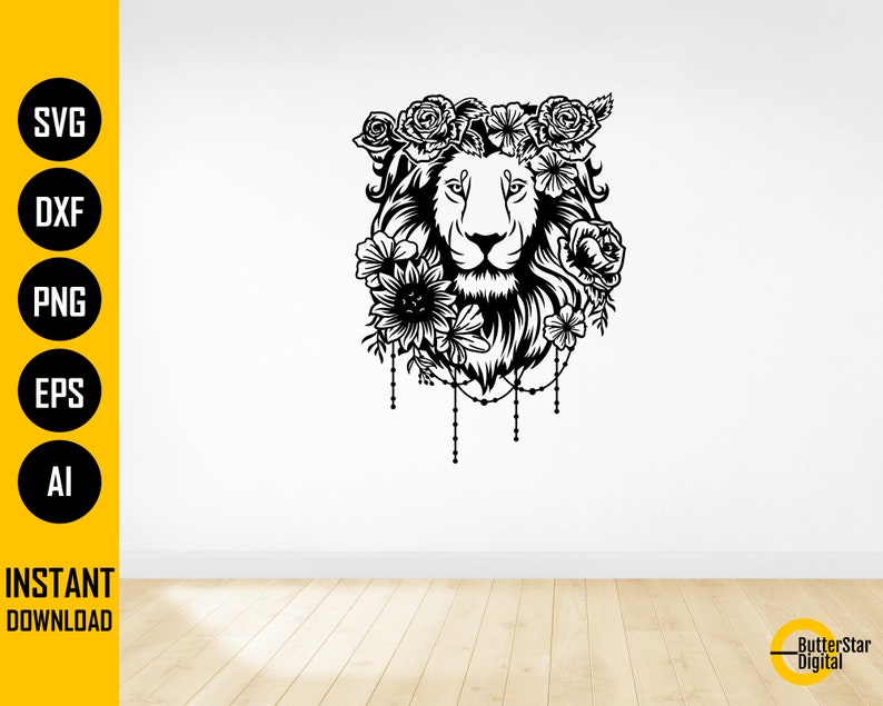 Floral Lion SVG Lion Face SVG Cute Boho T-shirt Decal - Etsy