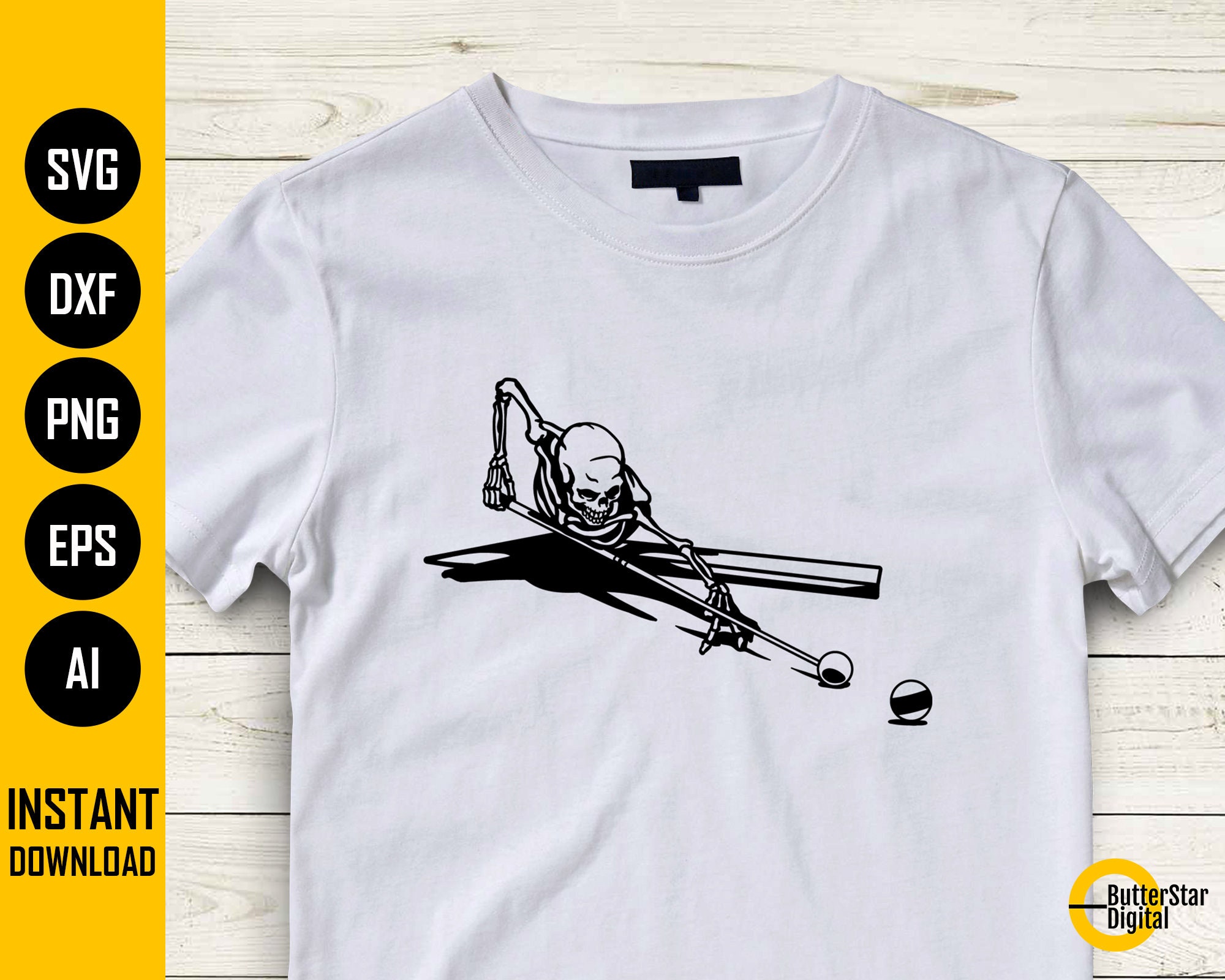 Skeleton Pool Player SVG | Cue Ball SVG | Billiards T-shirt Decal ...