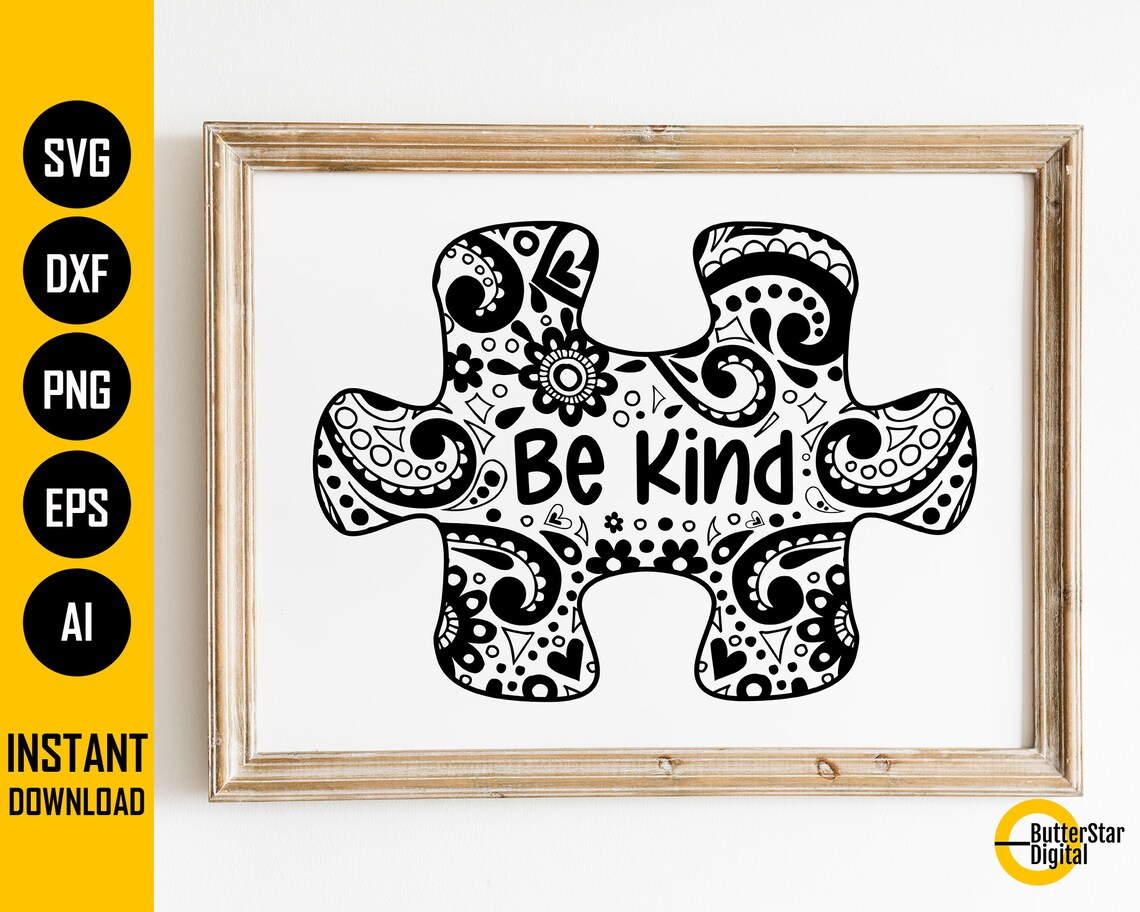Be Kind SVG Autism Awareness SVG Mandala Puzzle Piece SVG - Etsy