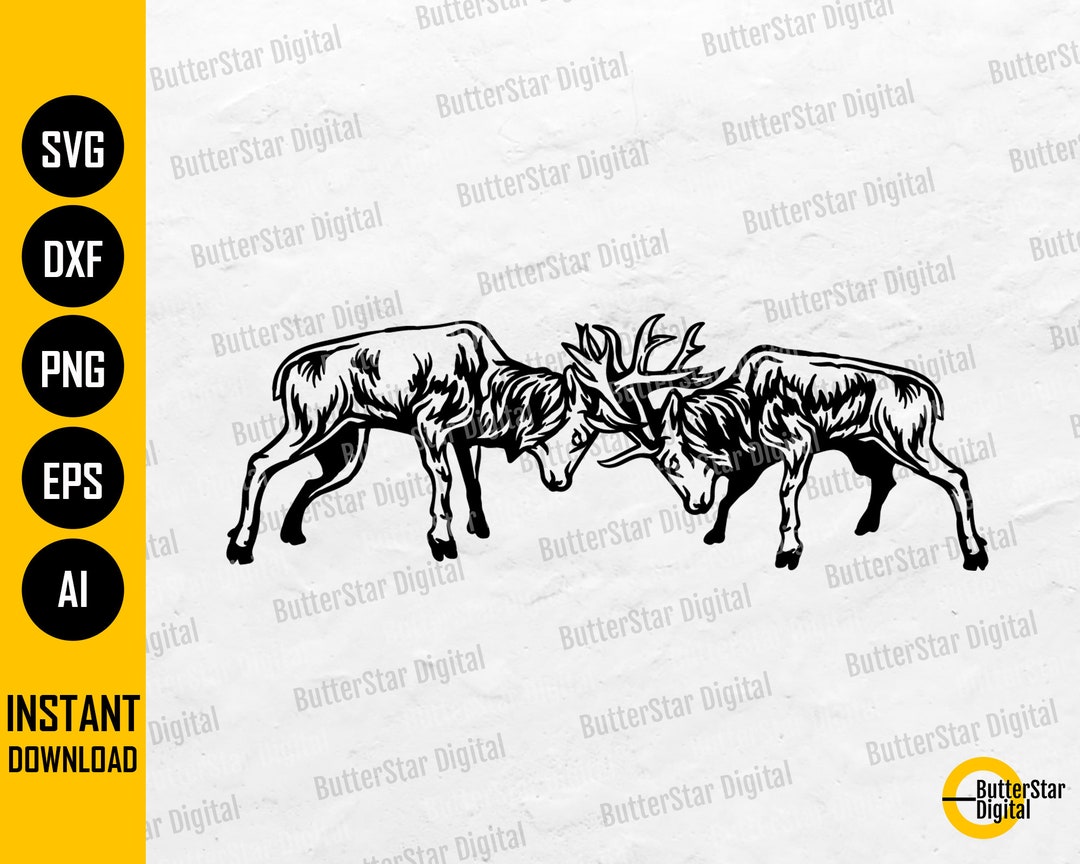 Fighting Deers SVG | Deer Antlers SVG | Wild Animal Decal Vinyl Stencil ...