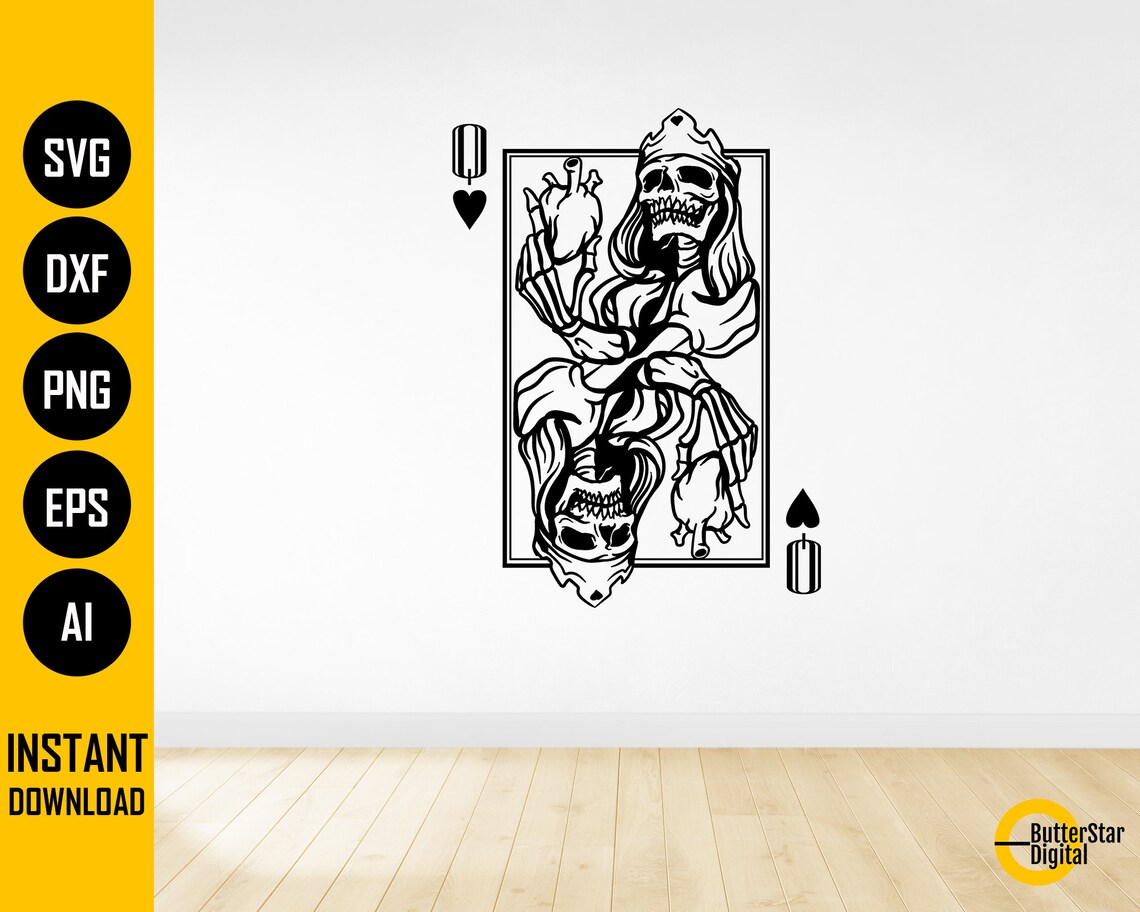Skeleton Queen of Hearts SVG Gothic Playing Cards Decal - Etsy