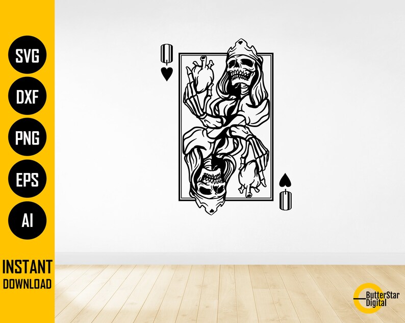 Skeleton Queen of Hearts SVG | Gothic Playing Cards Decal T-shirt ...