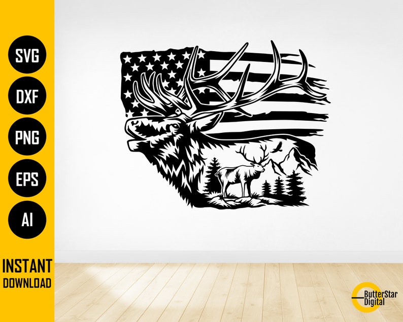 USA Flag Elk Deer SVG Hunting T-shirt Logo Decal Sticker - Etsy