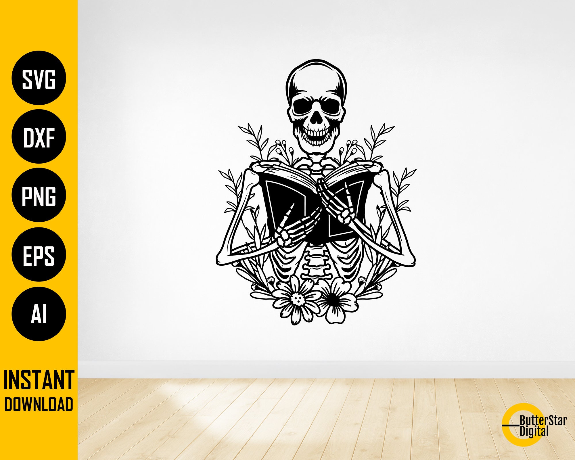 Skeleton Holding Book SVG Floral Book Art SVG Book With - Etsy