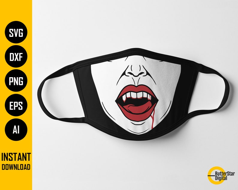 Vampire Lady Face Mask SVG | Monster Girl Facemask | Horror Mouth Cover ...
