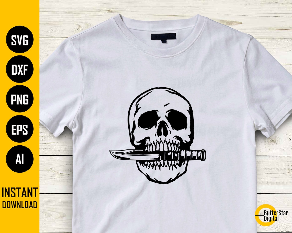 Skull With Knife in Mouth SVG | Dagger SVG | Metal Blade Stab Blood ...