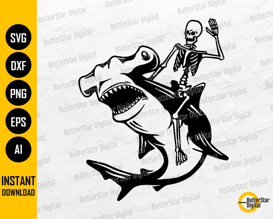 Skeleton Riding Hammerhead Shark SVG | Ocean Sticker Decal T-shirt ...