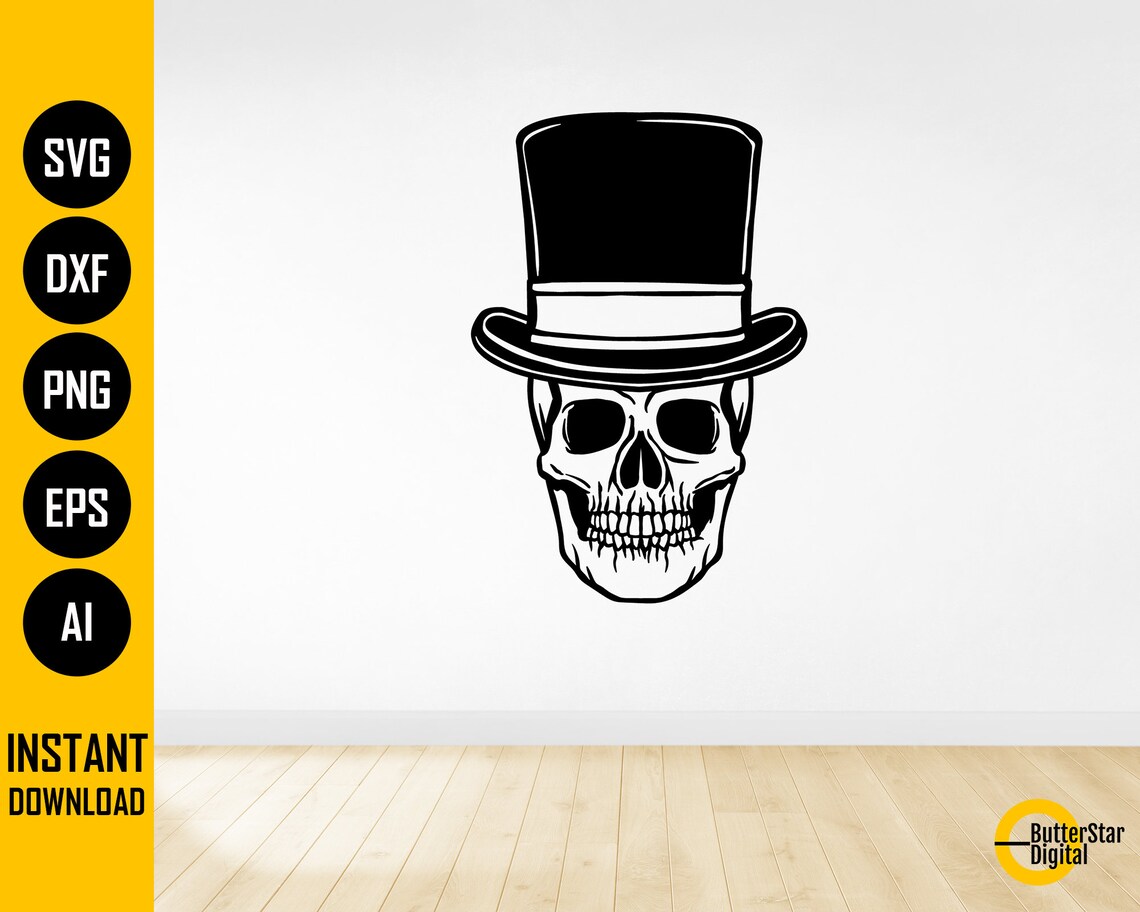 Skull With Top Hat SVG Skeleton SVG Gothic Decal T-shirt - Etsy