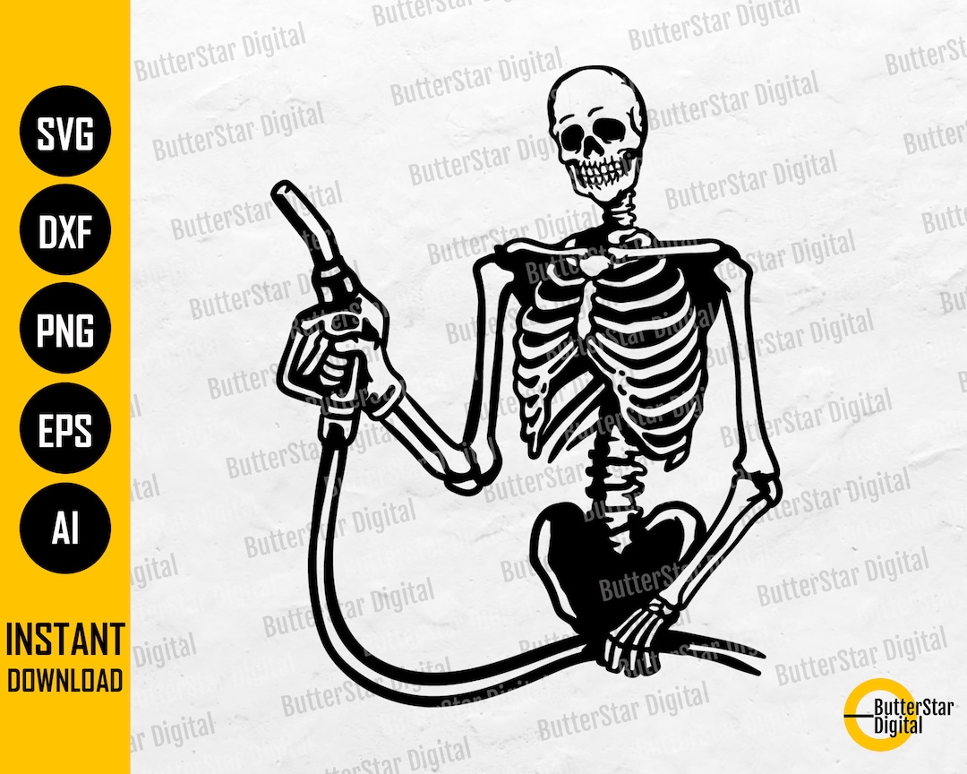 Skeleton With Gas Nozzle SVG | Awesome Skull T-shirt Decal Sticker ...