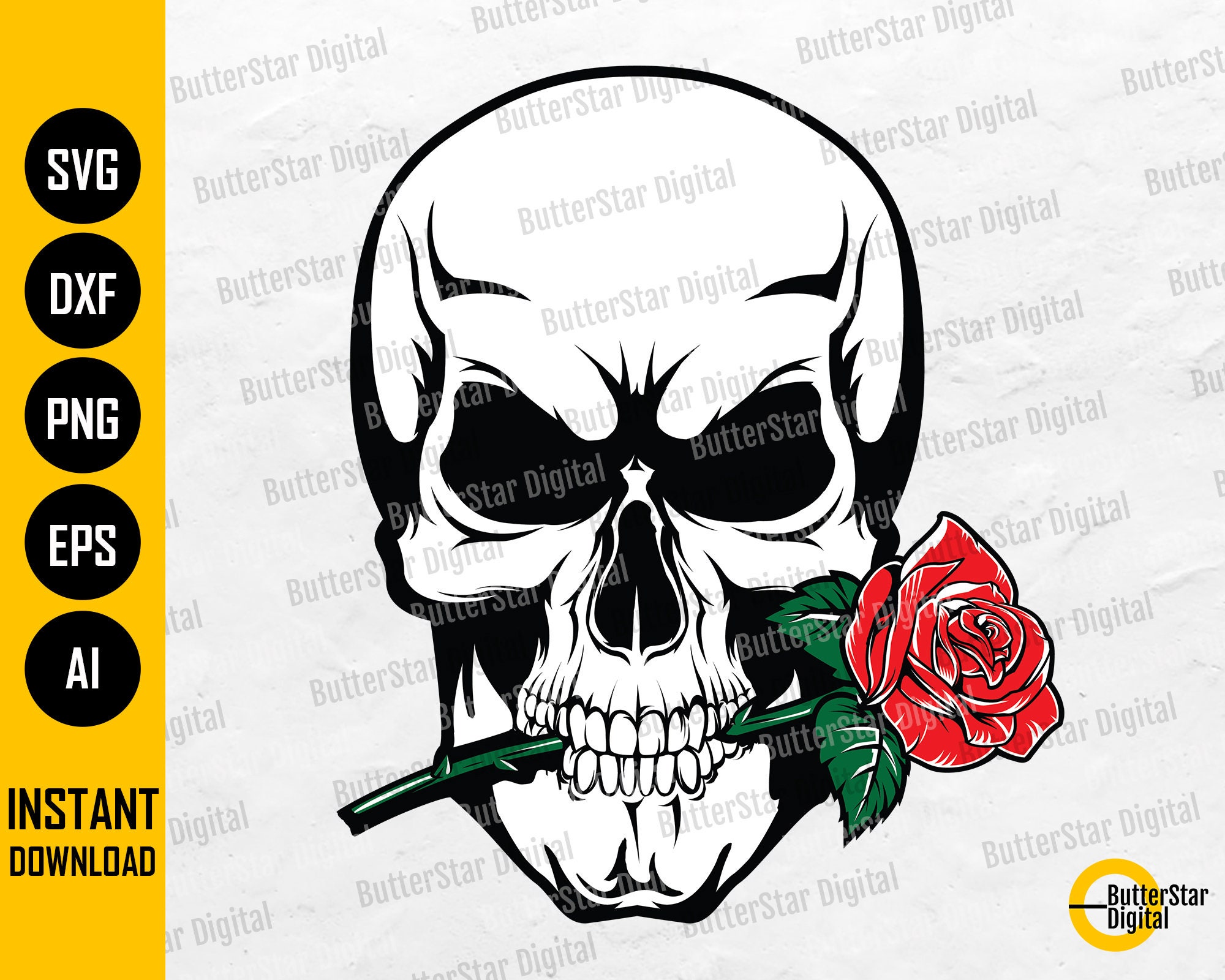 Skull Rose SVG | Skeleton Biting Rose SVG | Gothic Decal T-shirt ...