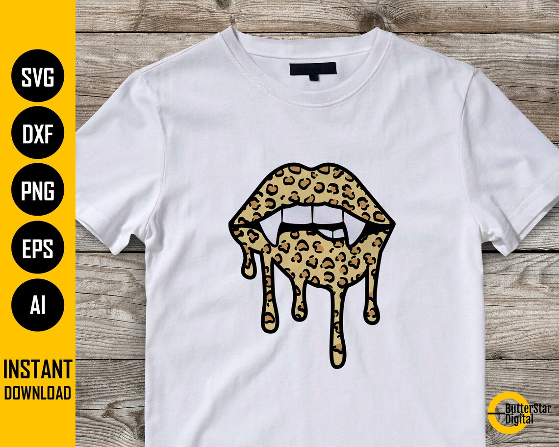 Leopard Vampire Lips PNG | Dripping Mouth SVG | Girls Horror T-shirt ...