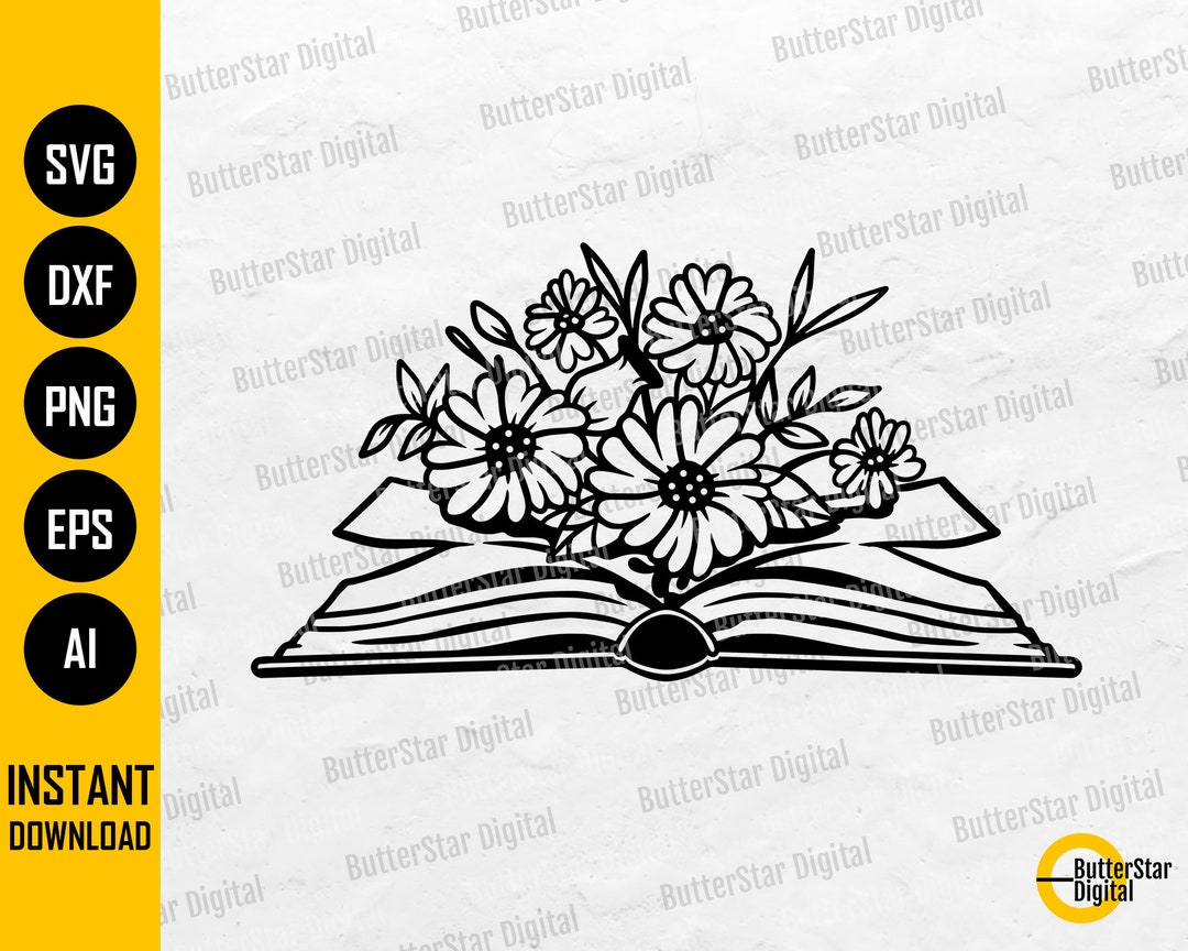 Floral Book Art SVG | Book With Flowers SVG | Bookish SVG | Pretty ...