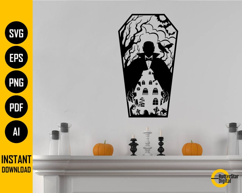 Vampire Coffin SVG | Halloween Casket Decor | Home Wall Monster Decal ...