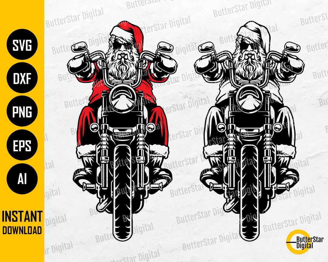Biker Santa SVG | Cute Funny Christmas SVG | Cool Santa Claus Riding ...