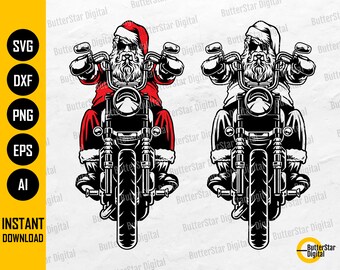 Biker Santa SVG | Cute Funny Christmas SVG | Cool Santa Claus Riding ...
