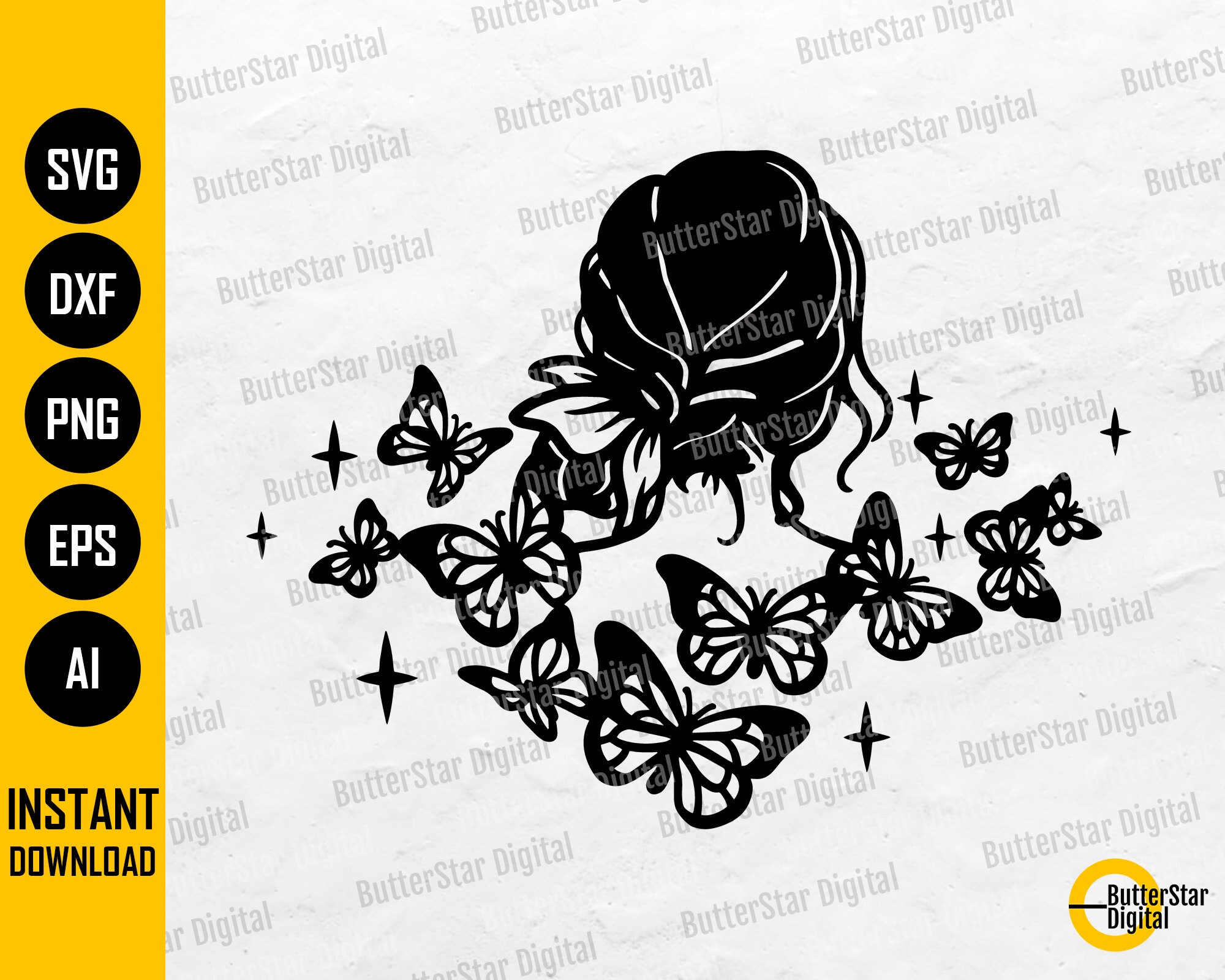Butterfly Girl SVG | Woman Facing Backwards With Butterflies SVG ...
