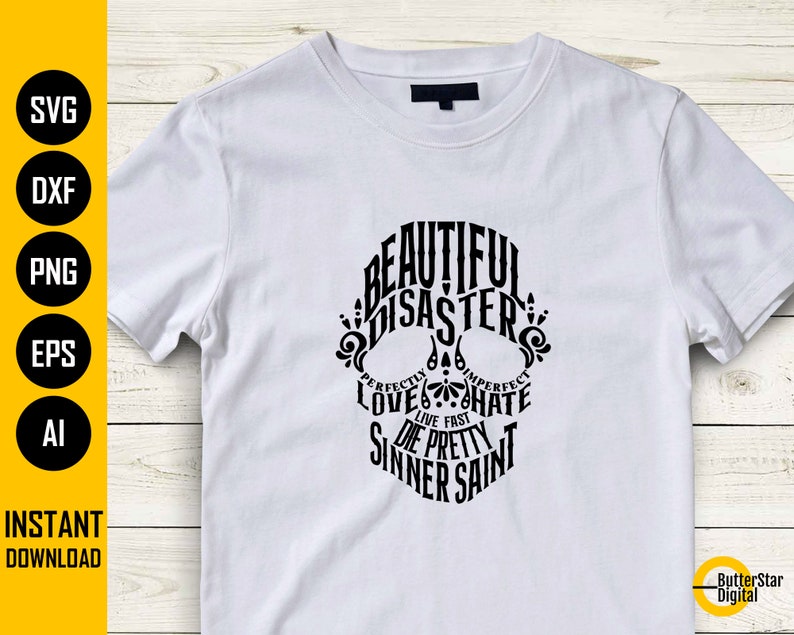 Beautiful Disaster SVG Live Fast Die Pretty SVG Skull - Etsy