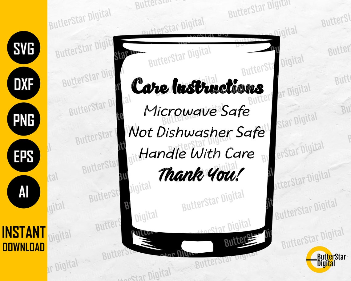 Glass Care Card SVG Printable Tag Maintenance Instructions - Etsy