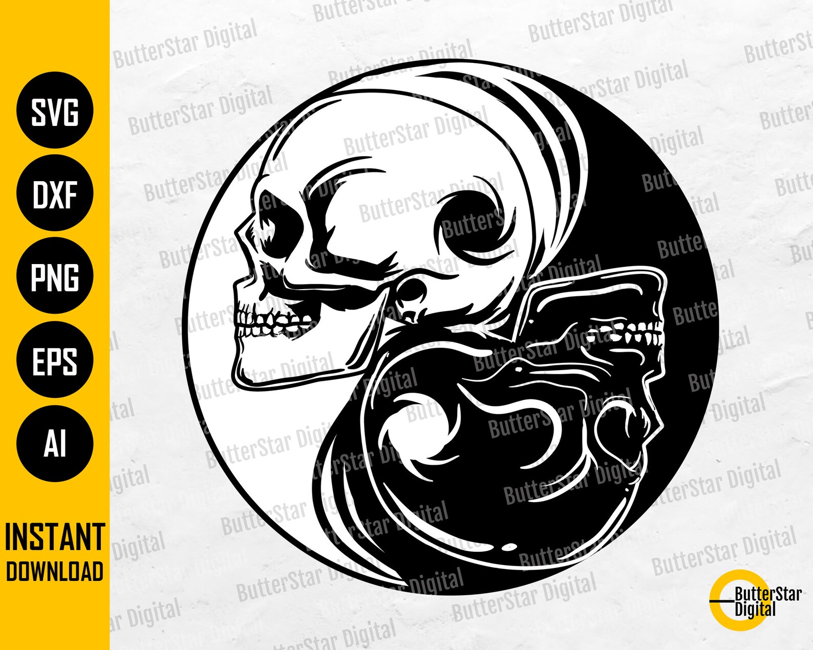 Yin Yang Skull SVG Yinyang SVG Gothic Decals Shirt - Etsy