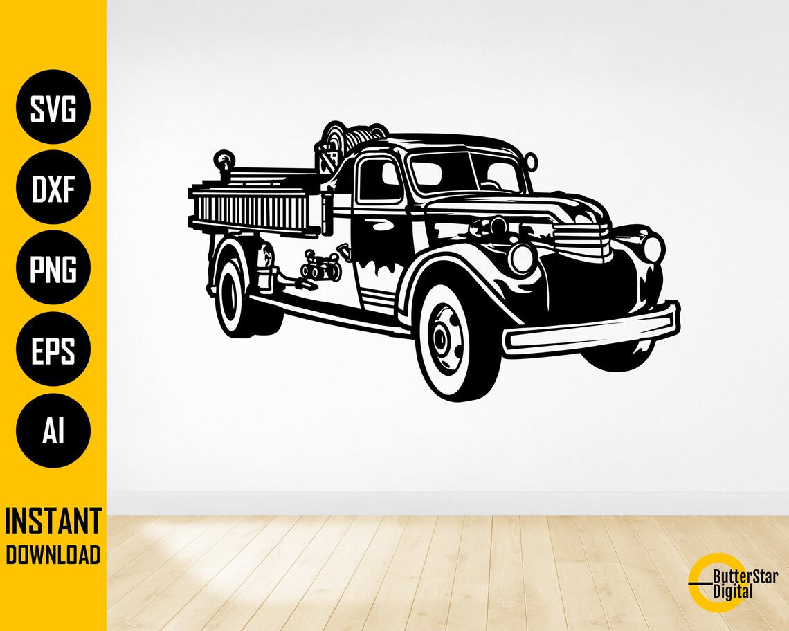 Vintage Fire Truck SVG Fire Engine SVG Firefighter Decal - Etsy