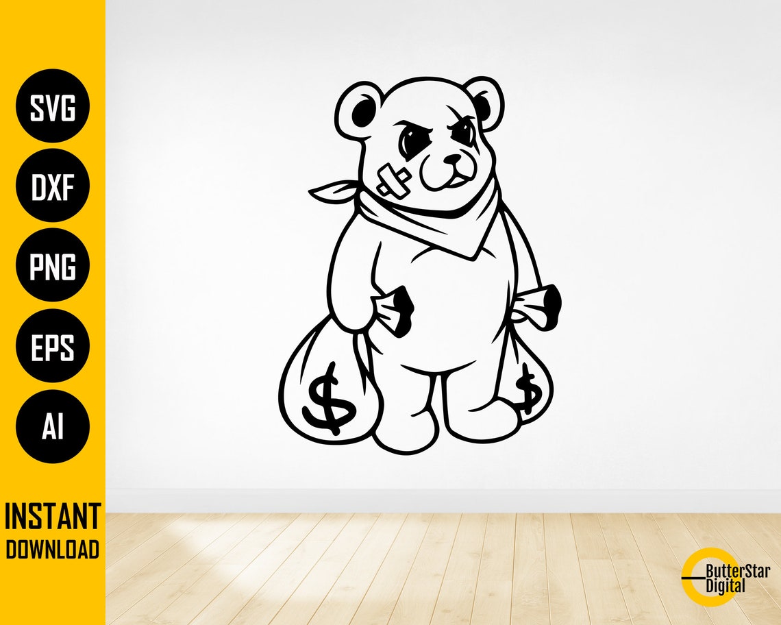 Gangster Teddy Bear Money Bag SVG | Scarface Bandit Rich Thug Hip Hop ...