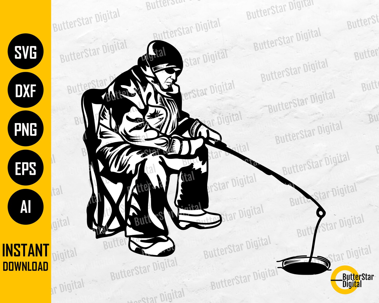 Ice Fishing SVG Ice Fisher SVG Winter Illustration Drawing - Etsy