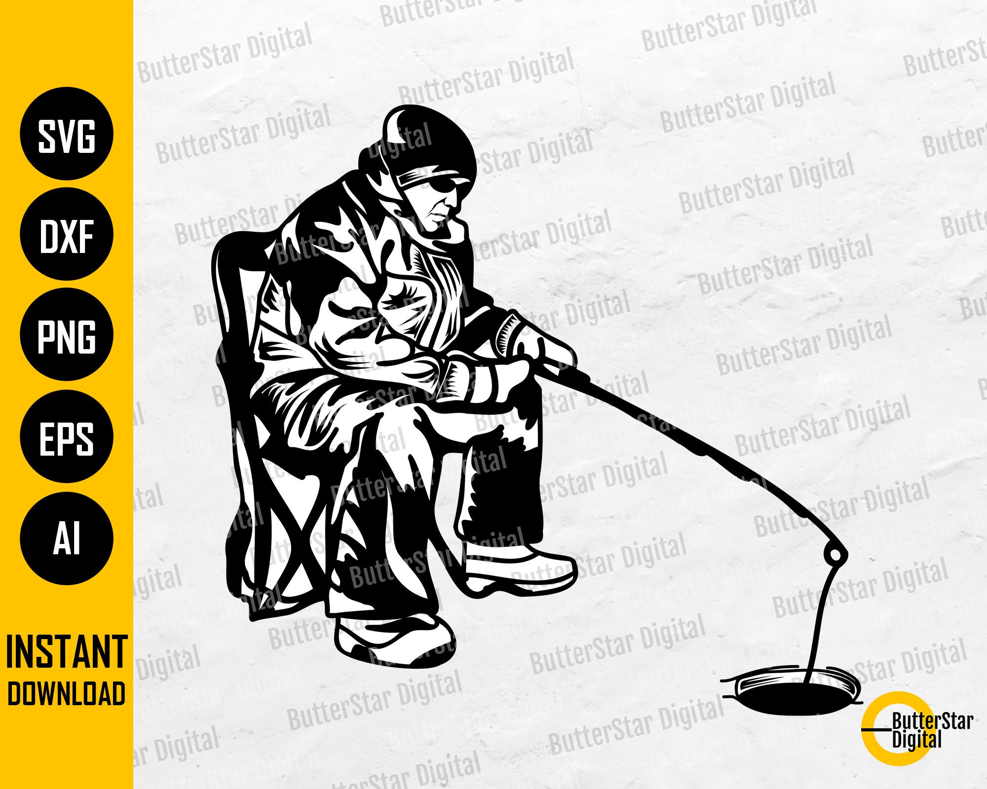 Ice Fishing SVG Ice Fisher SVG Winter Illustration Drawing - Etsy