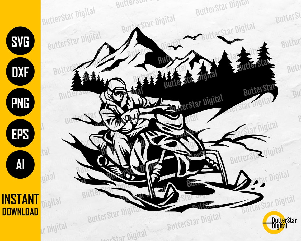 Snowmobile Scene SVG Snow Vehicle SVG Winter Decal Sticker - Etsy