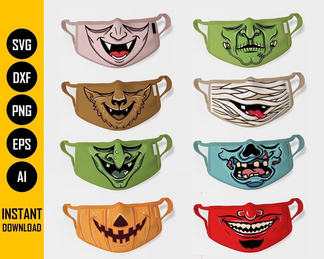Monsters BUNDLE Face Mask SVG | Cute Kids Halloween Facemask | Spooky ...