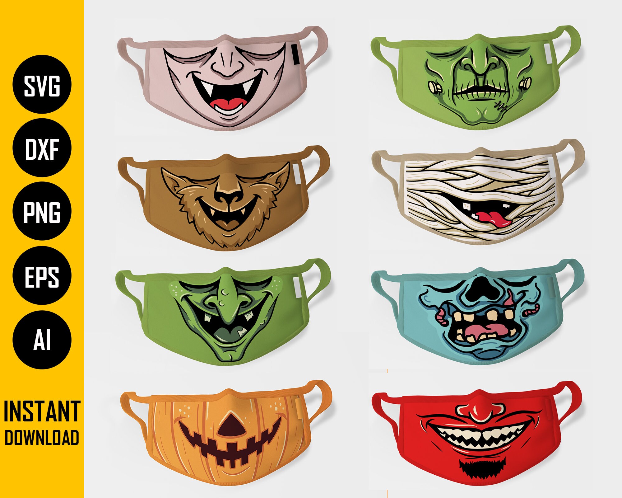 Monsters BUNDLE Face Mask SVG Cute Kids Halloween Facemask | Etsy