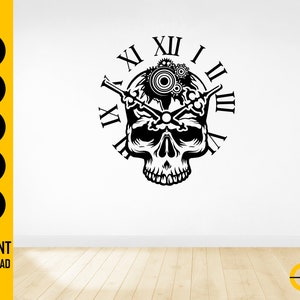 Clock Skull SVG Gothic SVG Time Wall Decoration Vinyl Stencil Tattoo ...