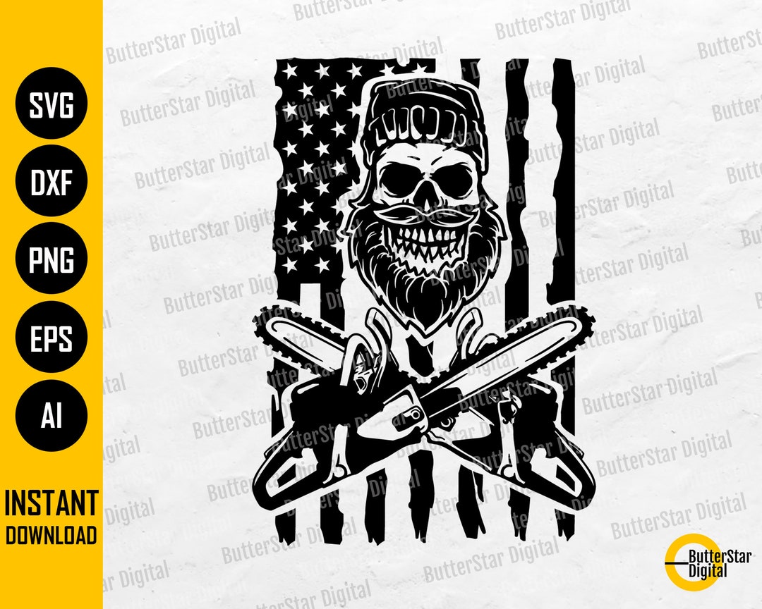 US Lumberjack Skull SVG | USA Flag Logging T-shirt Decal Sticker Vinyl ...