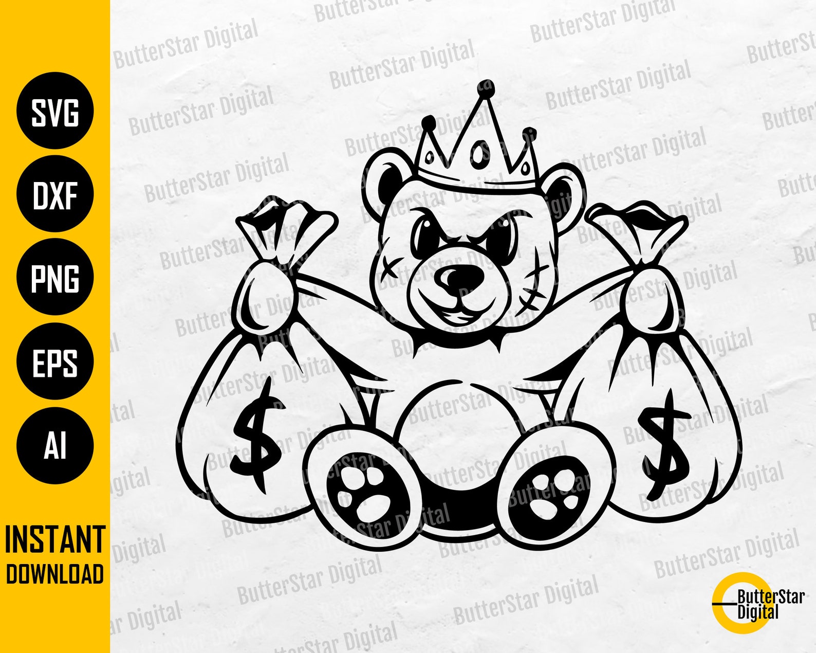 Teddy Bear King Money Bags Svg Scar Face Bandage Rich Savage Etsy