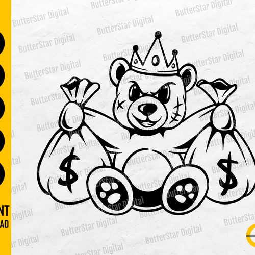 Teddy Bear King Money Bag Svg File Scar Face Bandage Rich Etsy