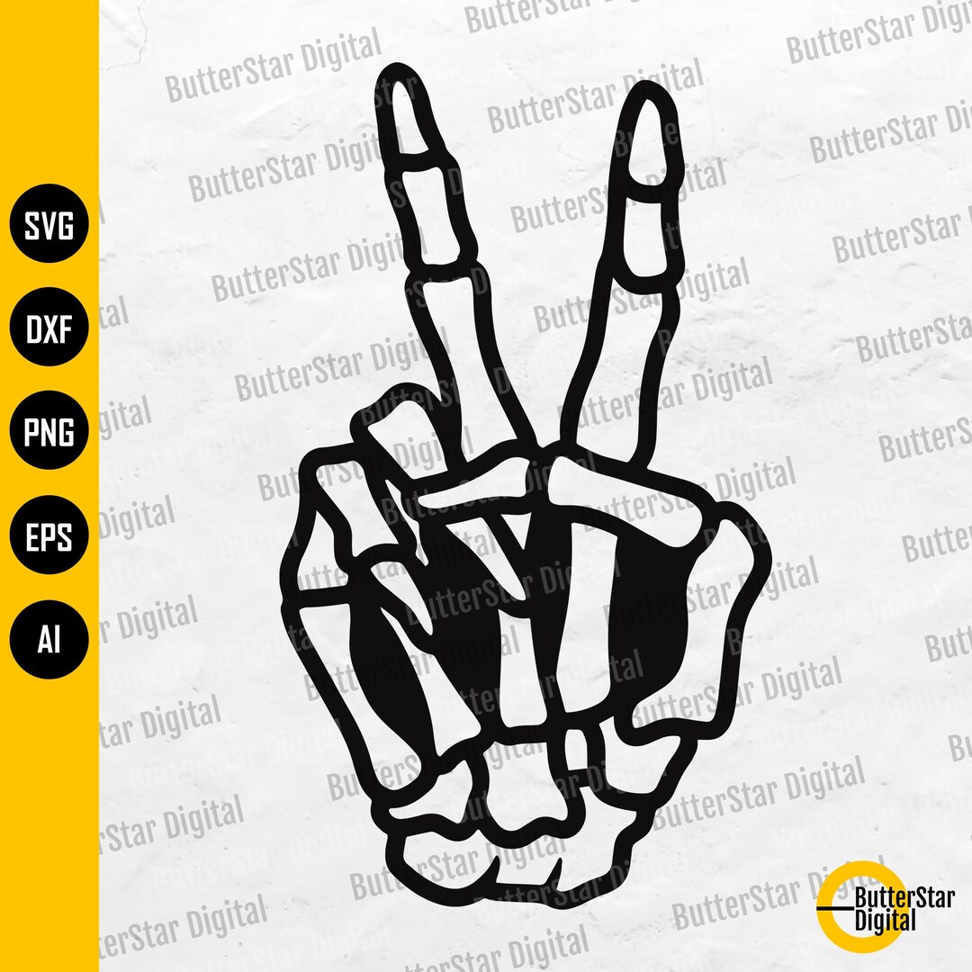 Skeleton Peace Hand Sign SVG | Bones Tattoo Decal T-shirt Vinyl Stencil ...
