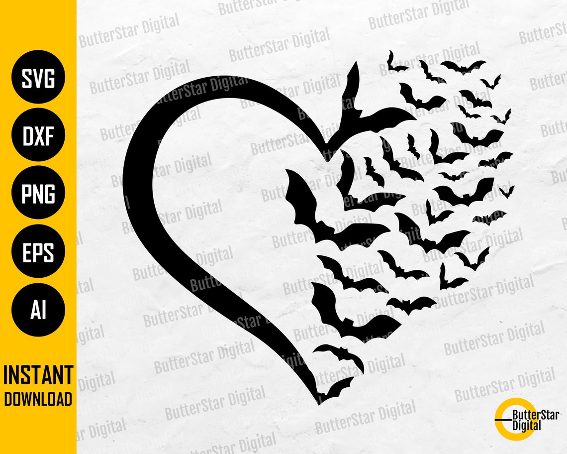 Flying Bats Heart SVG | Halloween Love SVG | Spooky T-shirt Decal ...