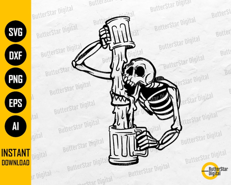 Skeleton Drinking Beer SVG | Lager SVG | Party Alcoholic Drink Bar Pub ...