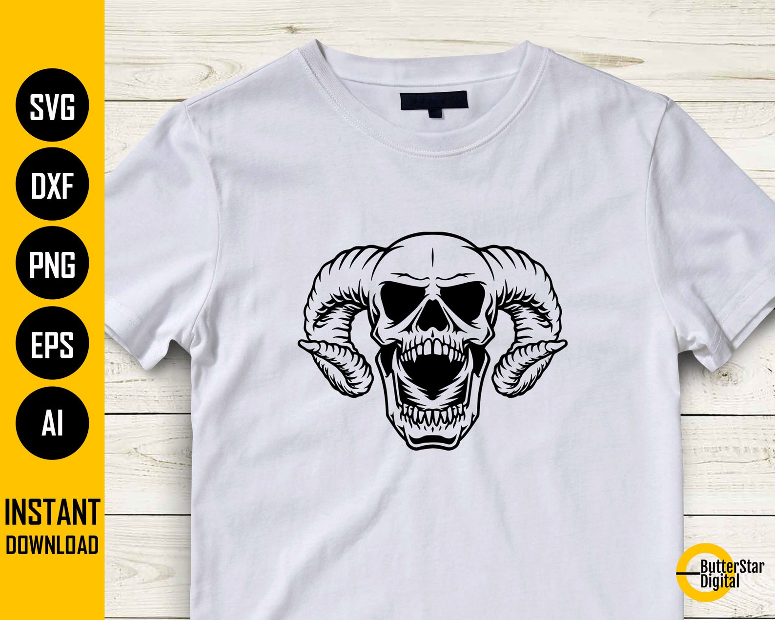 Skull With Ram Horns SVG Devil SVG Skeleton Demon Satanic Evil Hell ...