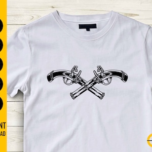 Crossed Flintlock Pistols SVG Vintage T-shirt Vinyl Stencil Graphics ...