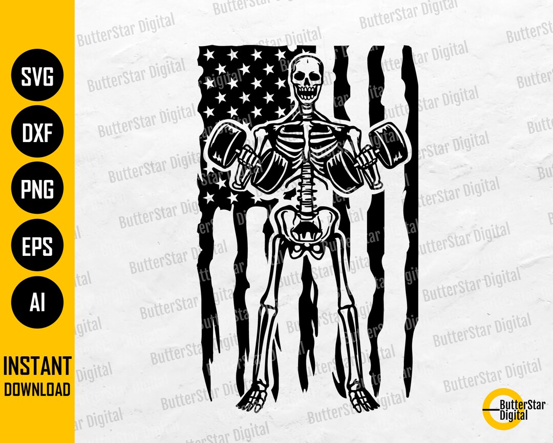 US Skeleton Lifting Dumbbells SVG | American Weightlifter SVG ...