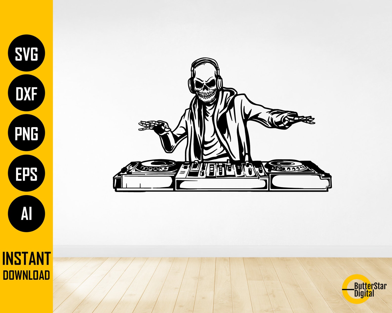 Skeleton DJ SVG Party SVG Music Fest Headset Turntable Mixer Disc ...