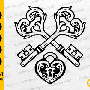 Heart Keys & Lock SVG | Vintage Padlock Gift Shirt Decal Sticker Mug ...