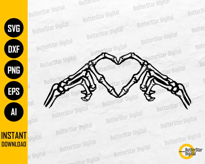 Skeleton Finger Heart Sign SVG Bones Tattoo Decal T-shirt - Etsy